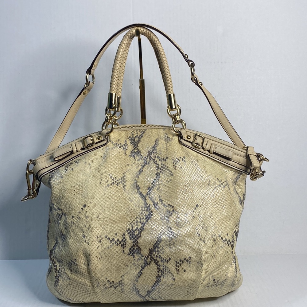 Coach Madison Lindsey Bag Embossed Metallic Python - Gem